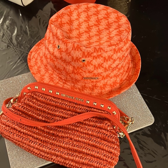 Michael Kors | Bags | Mk Summer Orange Small Bag With Matching Mk Hat ...